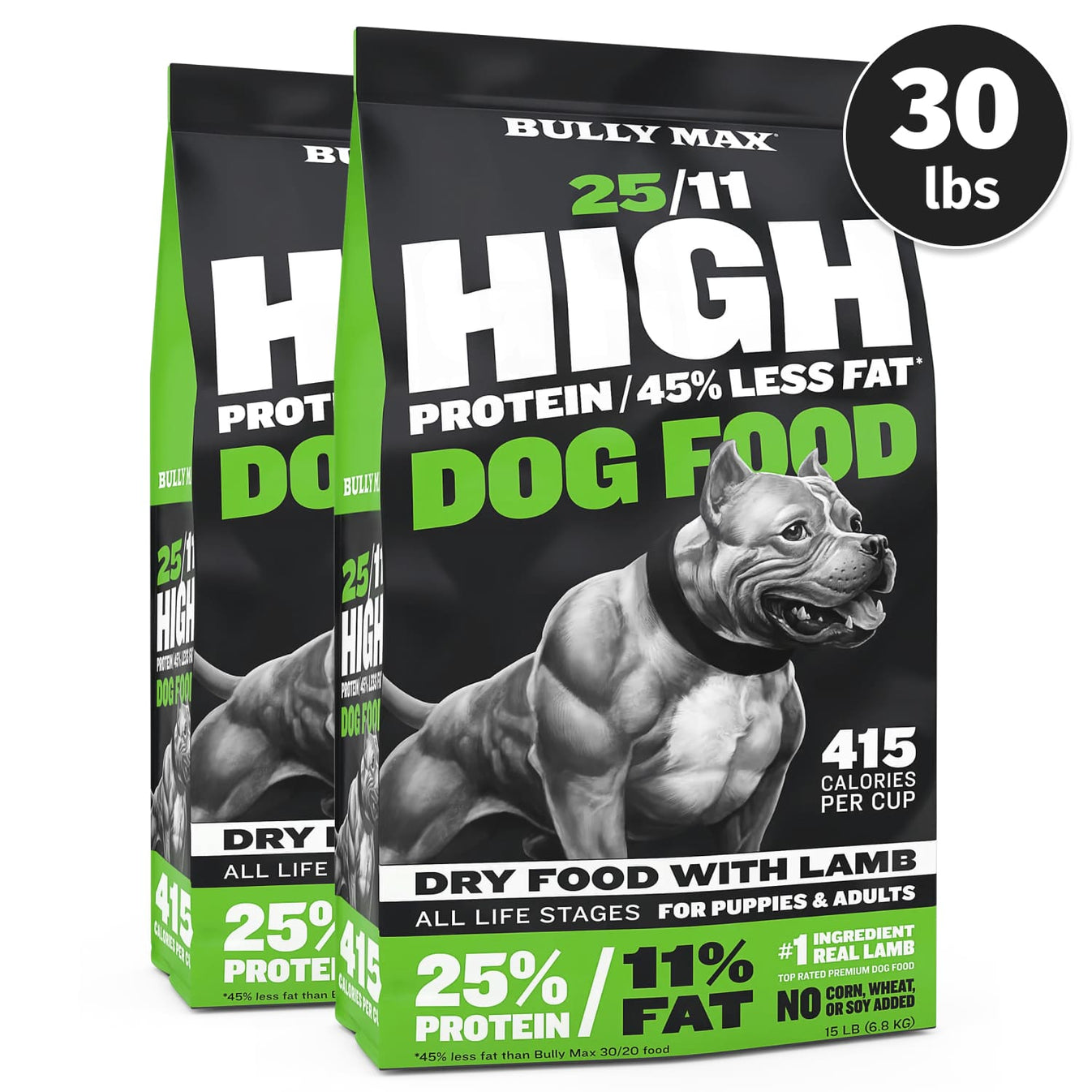 Bully Max 25/11 Lamb Dry Dog Food - High Protein Low Fat Formula for ...