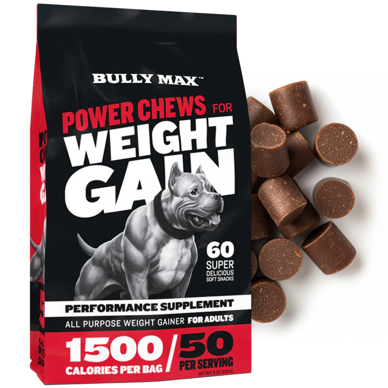 Weight Gain Supplement Chews with Probiotics for Dogs - Bully Max