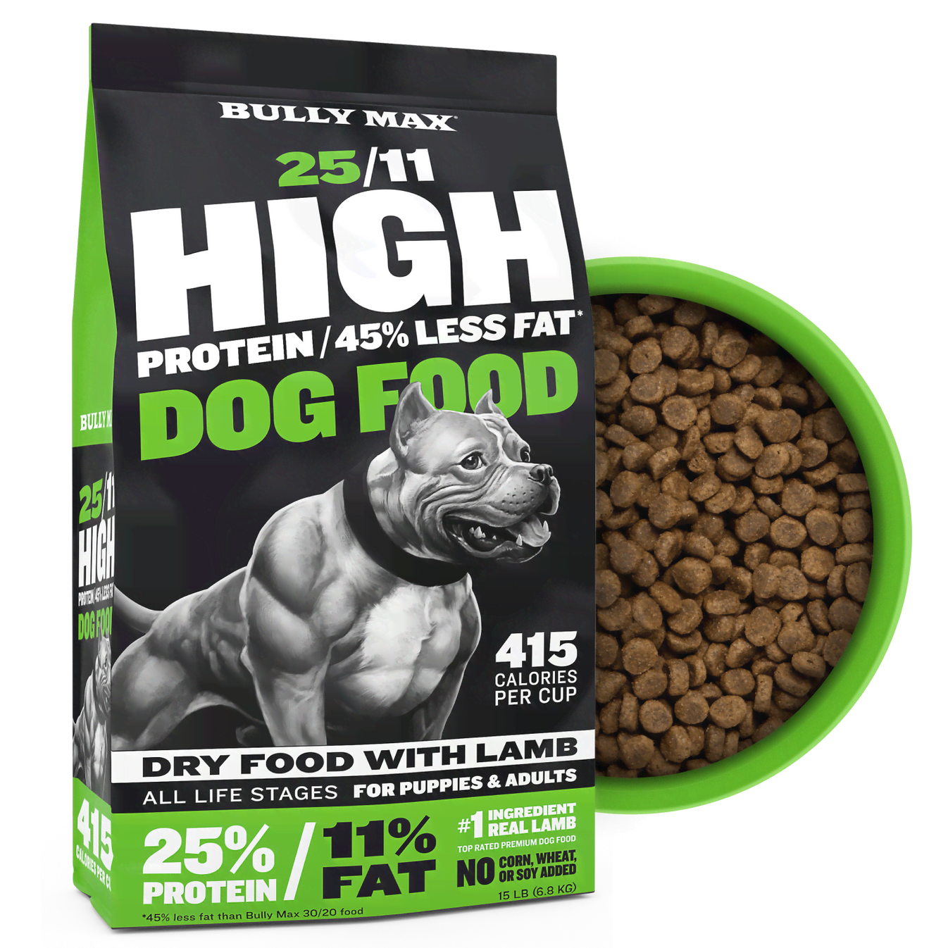 Bully Max 25/11 Lamb Dry Dog Food - High Protein Low Fat Formula for ...