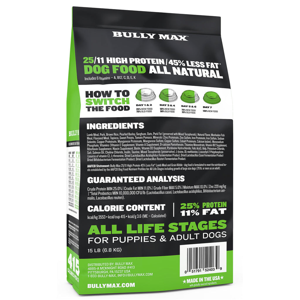 Bully Max 25/11 Lamb Dry Dog Food - High Protein Low Fat Formula for ...