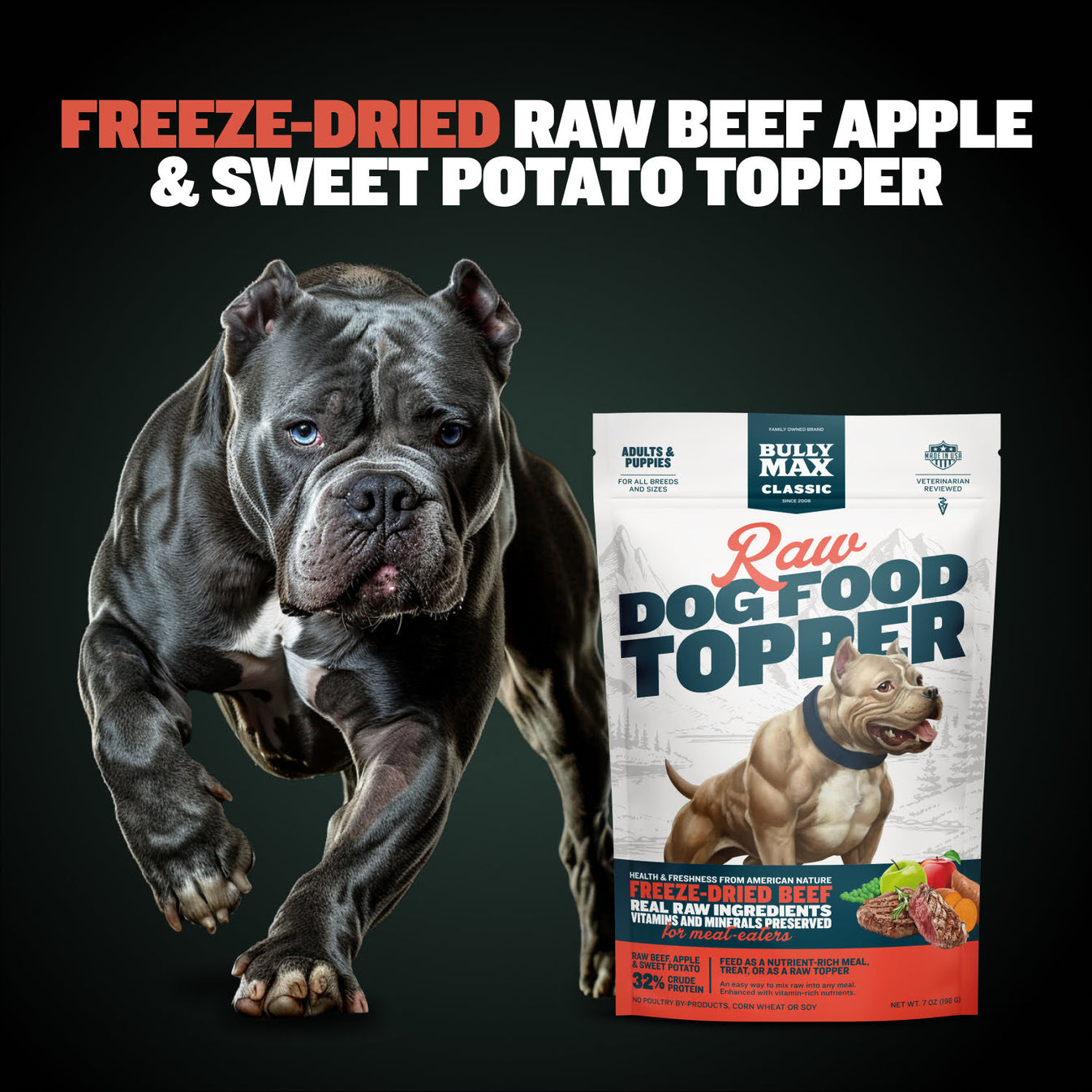 Bully Max Freeze-Dried Raw Dog Food Toppers Beef Flavor - 1 Bag - Bully Max